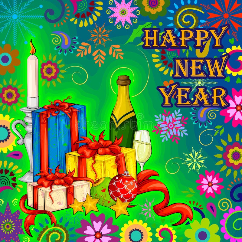 Colorful Design of Happy New Year Greeting Stock Vector - Illustration ...