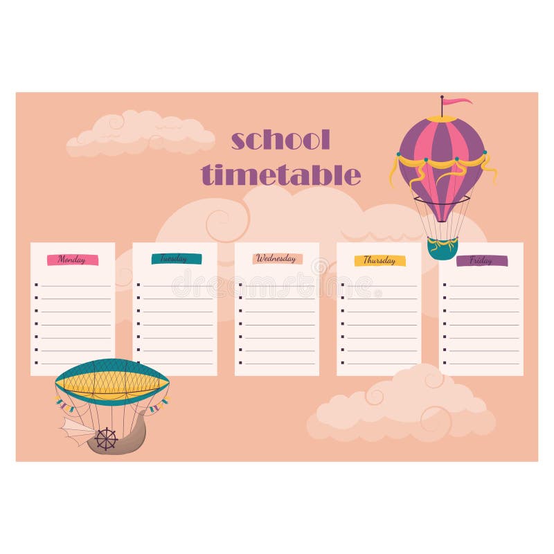 Colorful Design of School Timetable Stock Vector - Illustration of ...