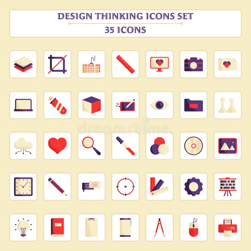 Colorful Design Thinking 35 Icon Set in Flat Stock Illustration ...