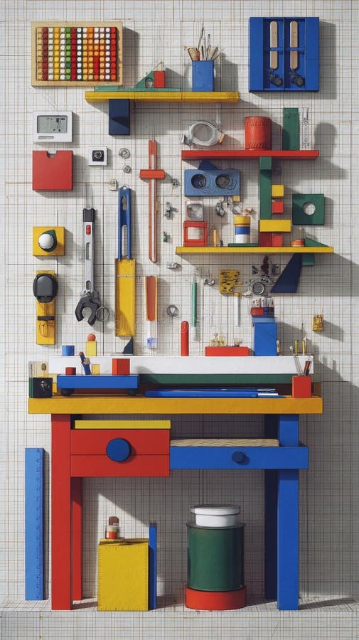 Colorful Desk and Wall with Tools and Supplies Displaying Creativity ...