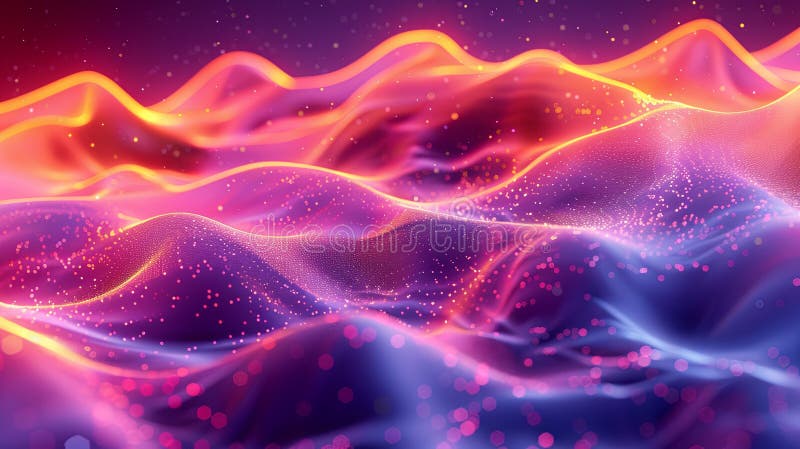 Abstract Desktop Background with Wavy Lines and Glowing Particles Stock ...