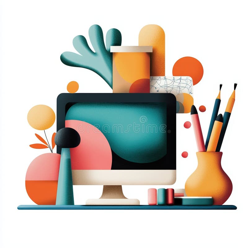 Colorful Desktop Workspace Illustration Stock Illustration ...
