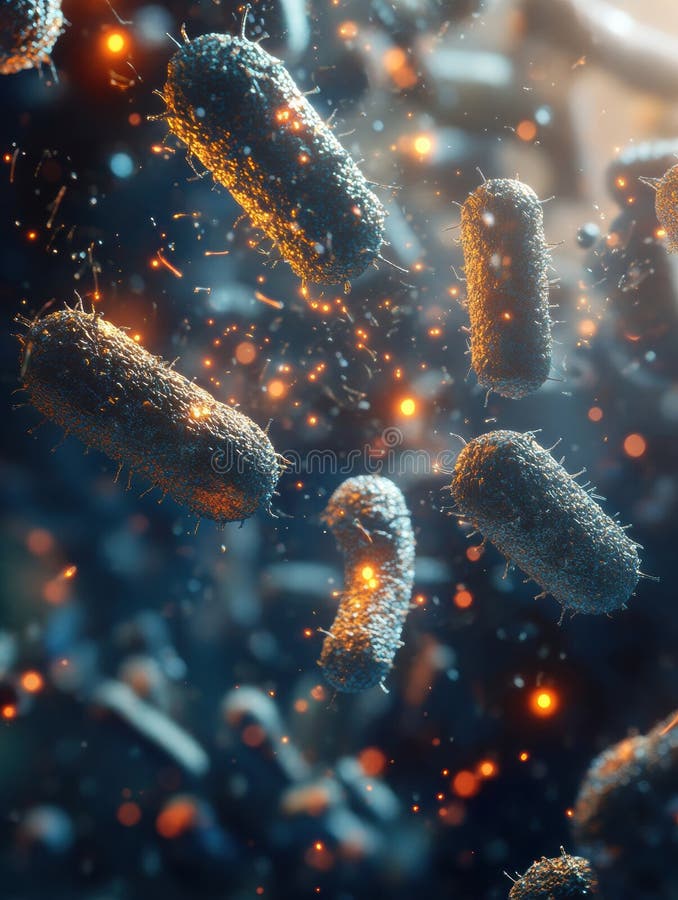 3D Render of Diverse Microbes Interacting in a Vibrant Microscopic ...