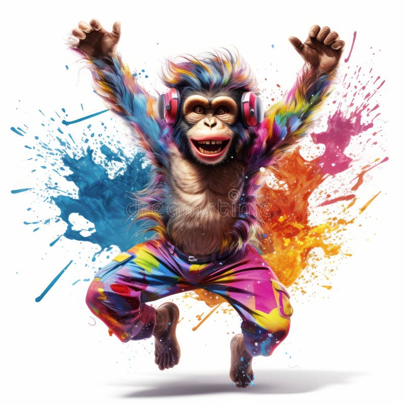 Colorful and Detailed Monkey Clipart in Dynamic Pose Stock Illustration ...