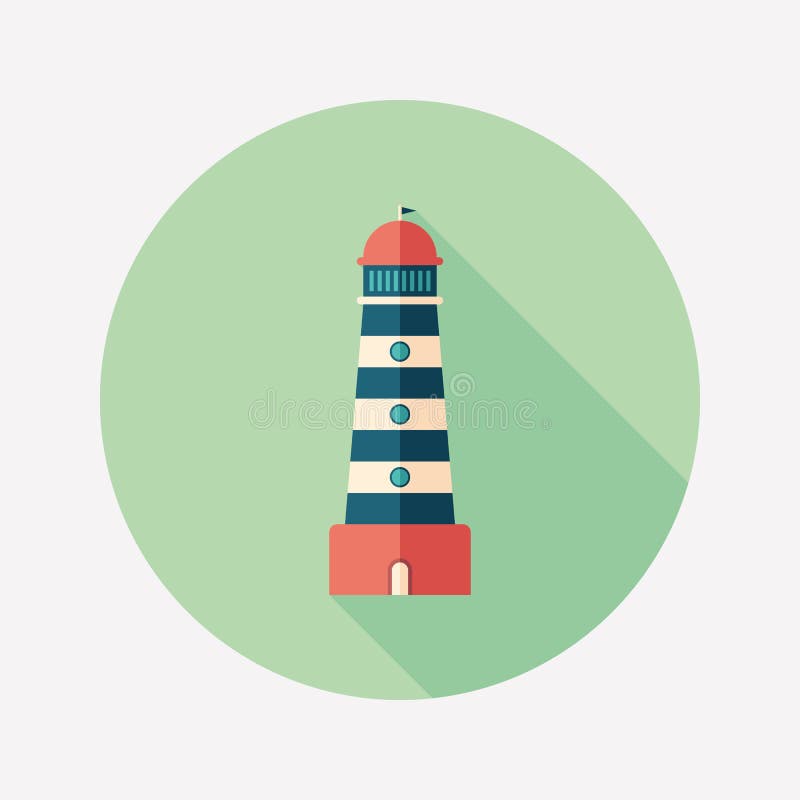 Lighthouse Flat Round Icon with Long Shadows. Stock Vector - Illustration of guide, light: 112527081