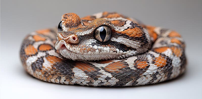 Colorful and Detailed View of a Snake Coiled on a Smooth Surface Under ...