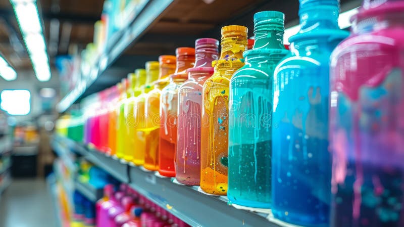 Colorful Detergent Bottles on a Store Shelf Stock Photo - Image of ...