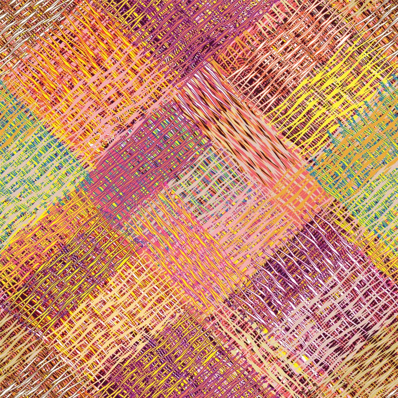 Colorful Diagonal Guilt Seamless Pattern with Grunge Striped, Wavy ...