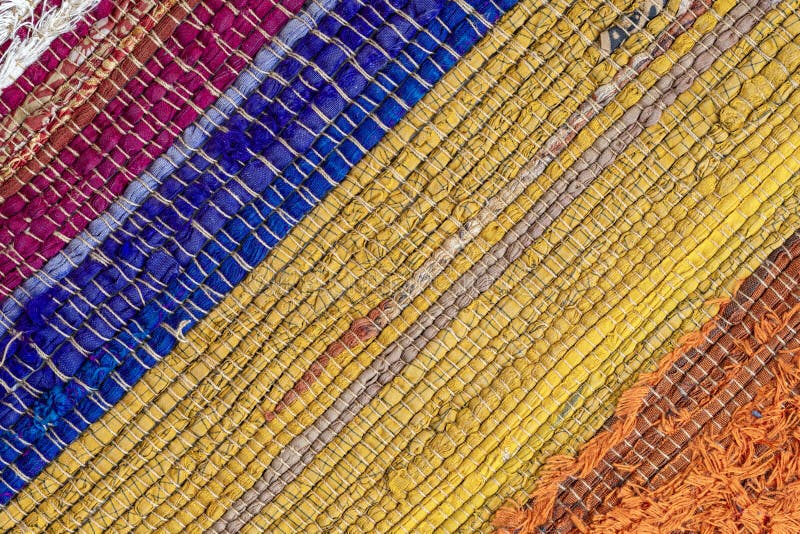Colorful Diagonal Patterns on a Rag Rug Up Close Stock Photo - Image of ...