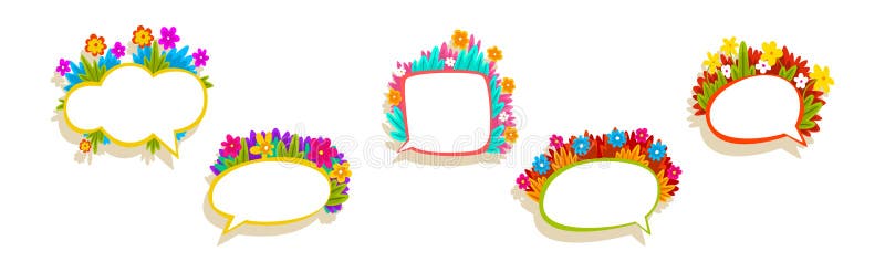 Colorful Dialog Box and Balloon Frame with Flowers Vector Set Stock ...