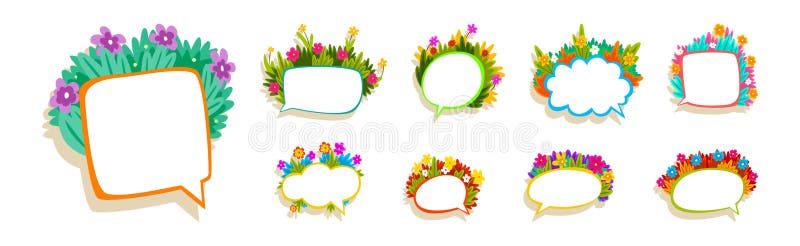 Colorful Dialog Box and Balloon Frame with Flowers Vector Set Stock ...