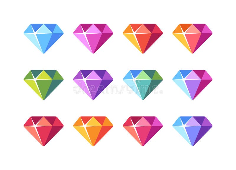 Colorful Diamond Collection. Shiny Gemstone Flat Icons Stock Vector ...