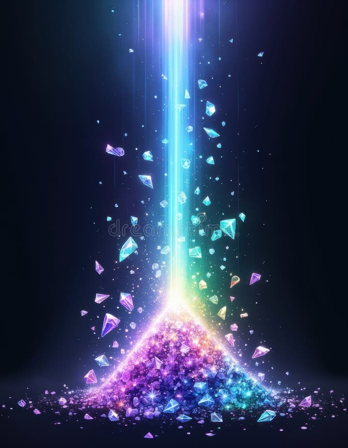 Colorful Diamonds Cascading from a Vibrant Light Source, Creating a Magical Effect Stock Image ...