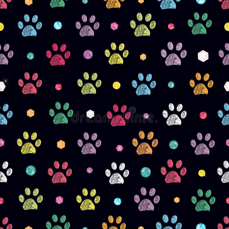 Colorful Diamonds Paw Prints. Seamless Fabric Design Pattern Stock ...