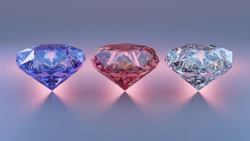 3 Colorful Diamonds, Red, Blue and White on a Red Backlight Background ...