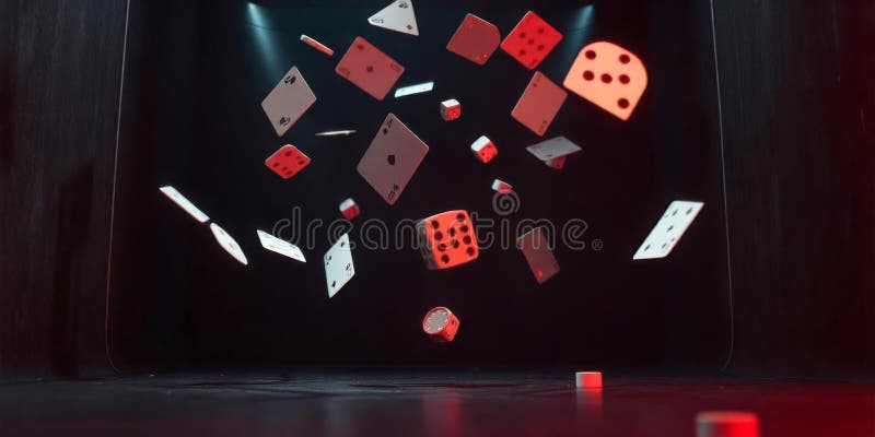 Colorful Dice and Playing Cards Suspended in Mid-air Create a Dynamic ...