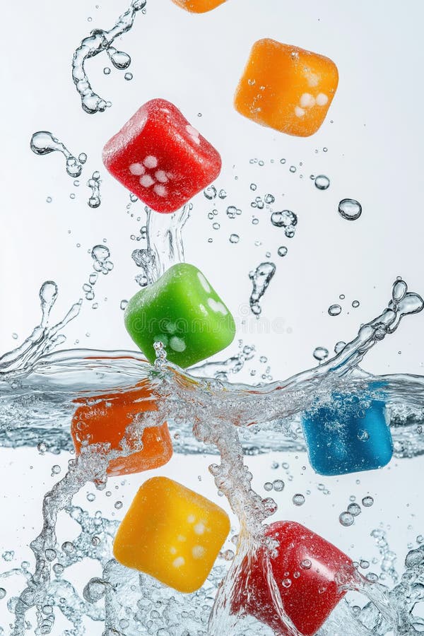 Colorful Dice Splashing into Water Creating Bubbles Stock Illustration ...