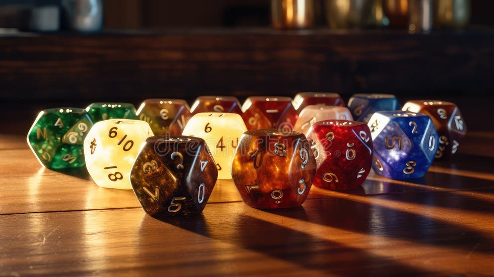 Colorful dice on table stock illustration. Illustration of texture ...