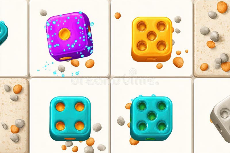 Colorful Dice with Unique Patterns Displayed on a Light Background in a ...