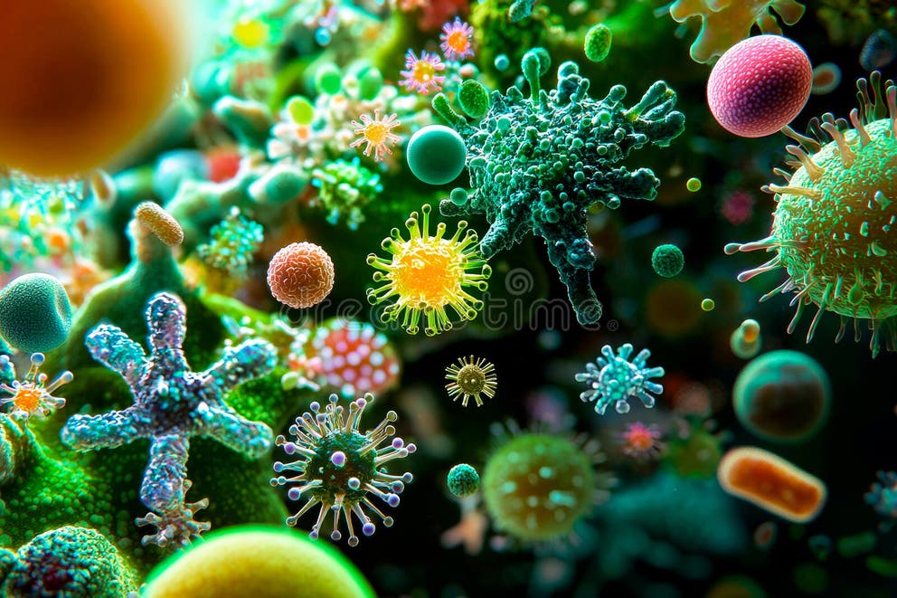 Colorful Different Bacteria and Microbes Under a Microscope Stock Image ...