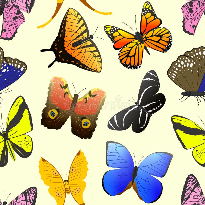 Colorful Different Butterfly Wings Seamless Pattern Vector Illustration ...