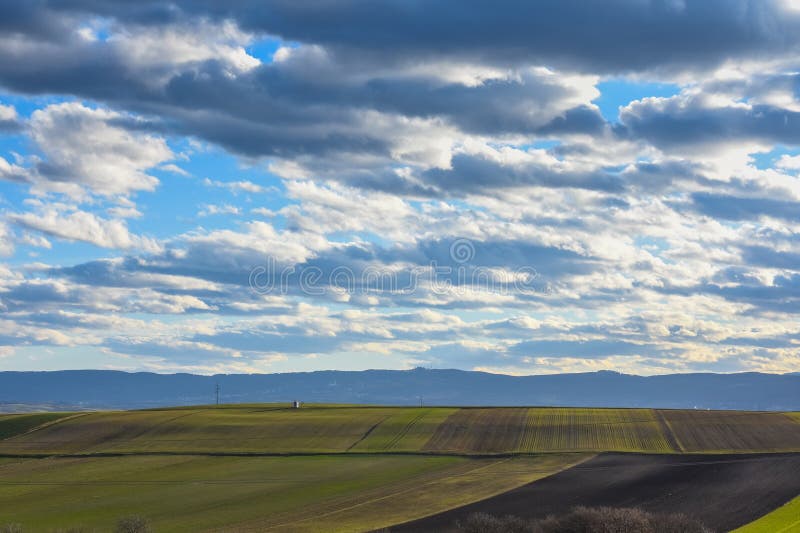 Colorful Different Fields with Wonderful Clouds at the Blue Sky Stock ...