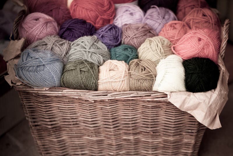 Colorful Different Wool Thread Balls in Wicker Basket Stock Image ...