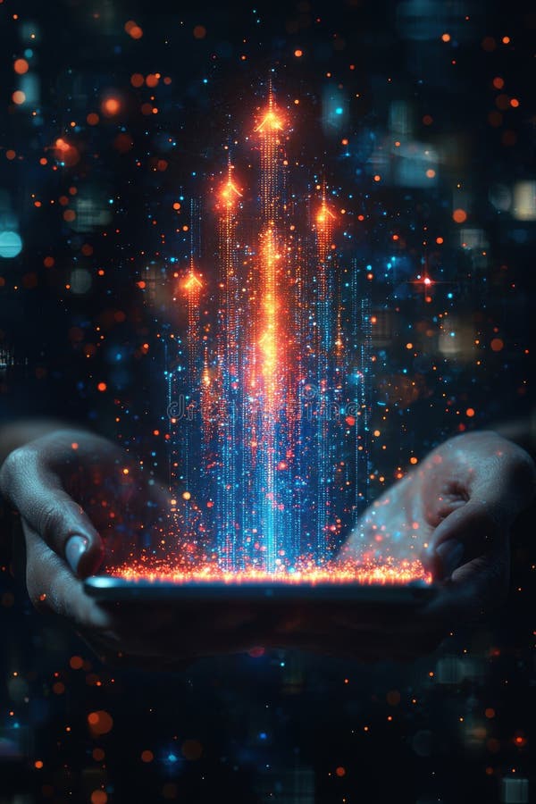 Colorful Digital Abstract Visualization Emerging from a Handheld Device ...