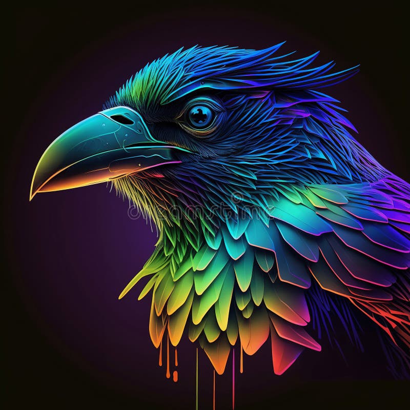 Colorful Digital Art of Crow Face Stock Illustration - Illustration of ...