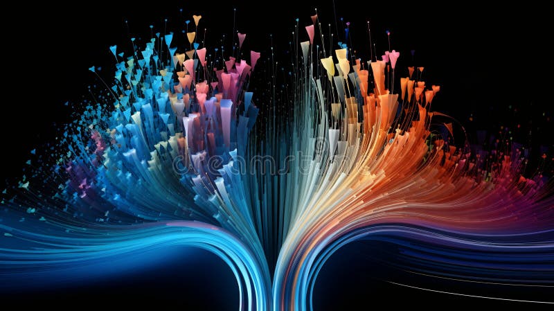 Colorful Digital Art Display of Dynamic Light Trails Exploding in Dark ...