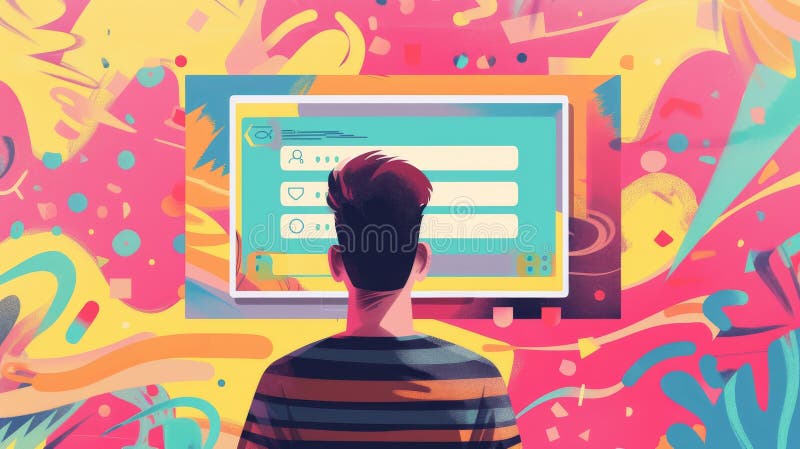 Colorful Digital Art of a Person Using a Computer Interface Stock Photo ...