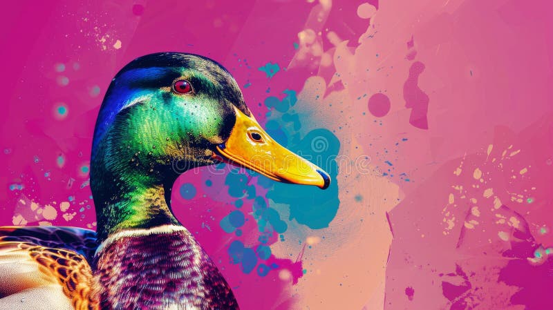 Colorful Digital Artwork of a Duck on a Vibrant Abstract Background ...