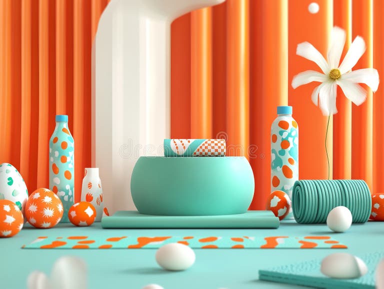 Colorful Digital Artwork Featuring a Turquoise Bowl with Decorative ...