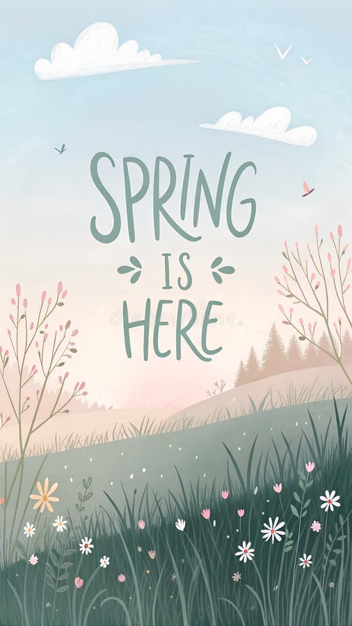 A Colorful Digital Artwork with Spring is Here Written in Stylish ...