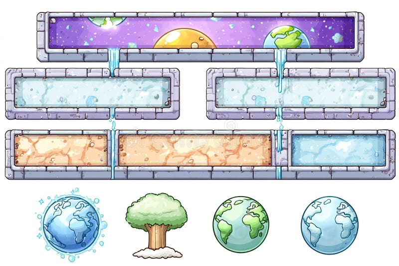 Colorful Digital Background Elements Depicting Planets and Nature with ...