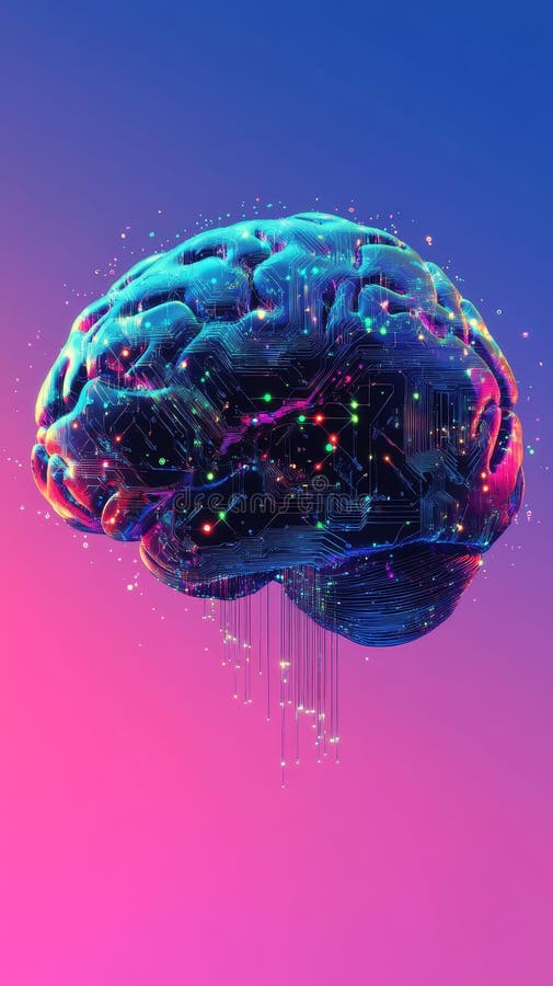 Colorful Digital Brain Artwork with Technology and Neural Connections ...