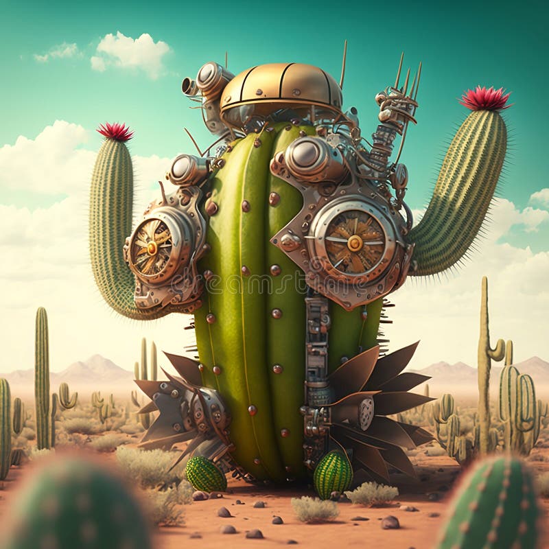 Colorful Digital Cactus Illustration Stock Illustration - Illustration ...