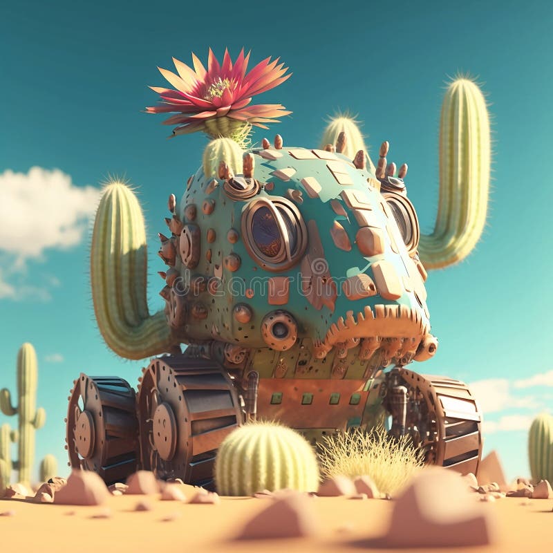 Colorful Digital Cactus Illustration Stock Illustration - Illustration ...