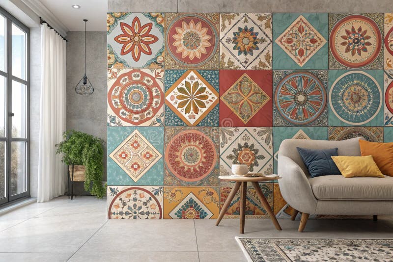 Digital Ceramic Tile Design with Colorful Indian Patchwork Stock Illustration - Illustration of ...