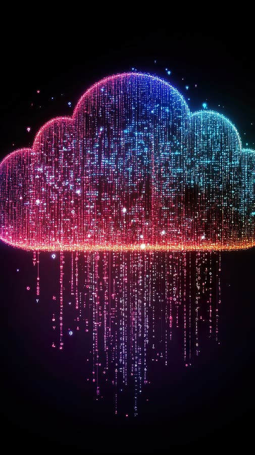 Colorful Digital Cloud with Streaming Data on Black Background Stock ...