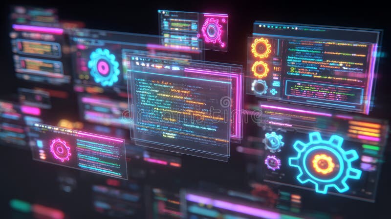 â€œColorful Digital Code Interface, Programming Screen, Glowing Neon, Futuristic Software ...