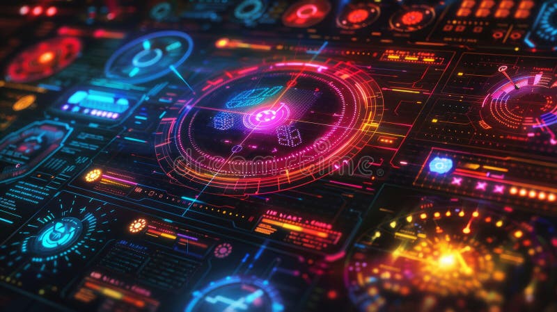 Colorful Digital Dashboard with Futuristic Interface Design and Glowing ...