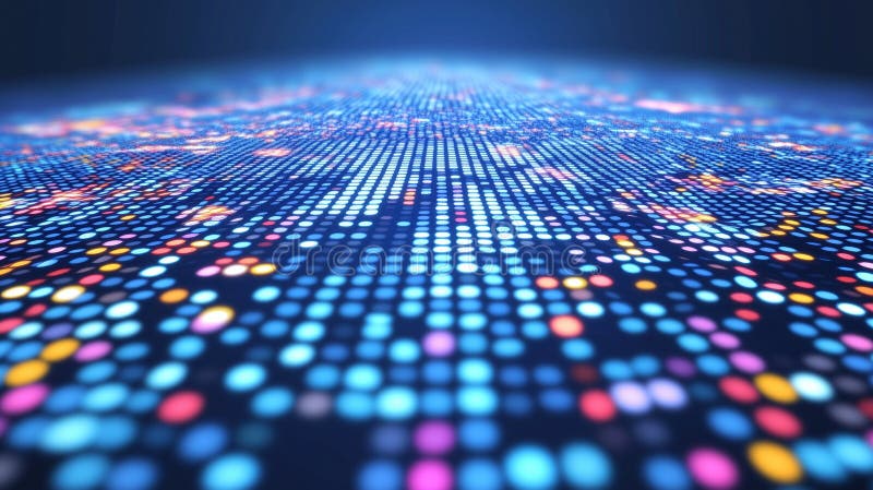 Colorful Digital Data Flowing Horizontally in Perspective on Dark Blue ...