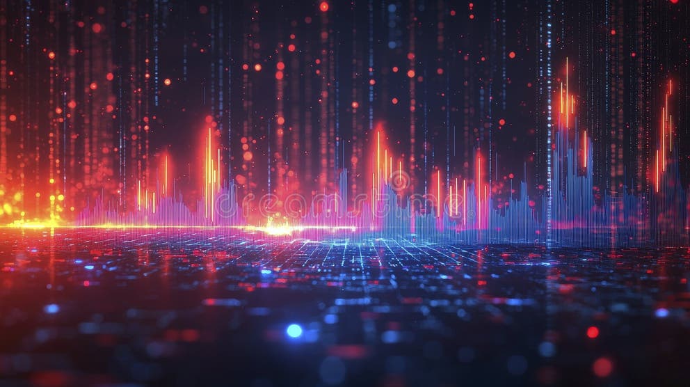 Colorful Digital Data Peaks and Flow Patterns Stock Illustration ...