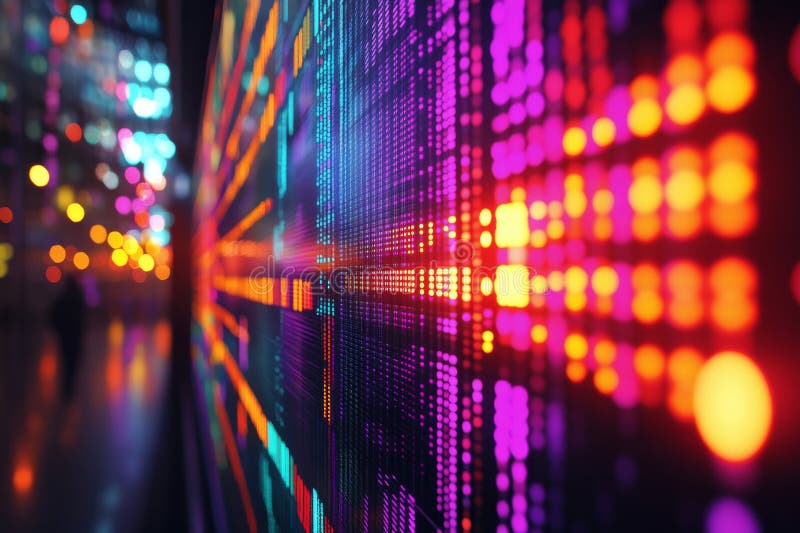 Colorful Digital Display Showcasing Vibrant Patterns in a Modern Urban ...