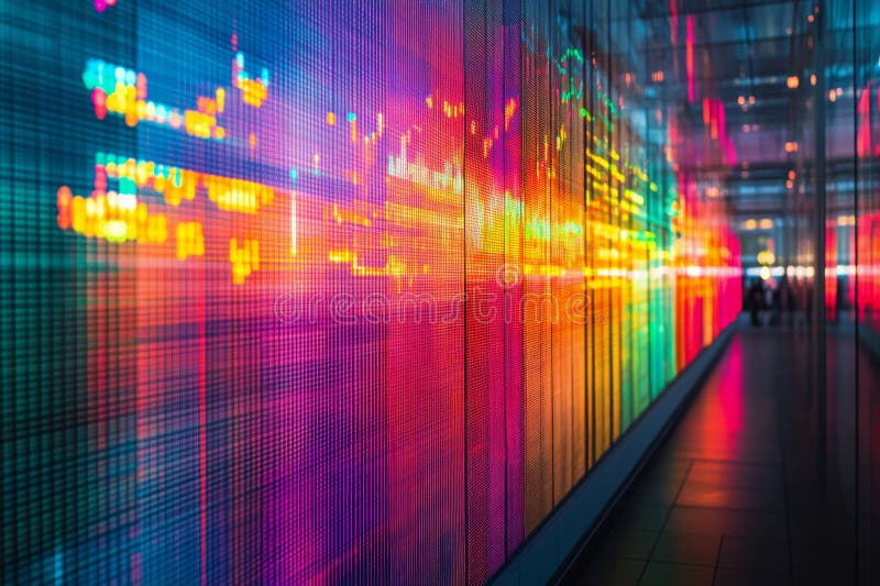 Colorful Digital Display Showcasing Vibrant Patterns in a Modern Urban ...