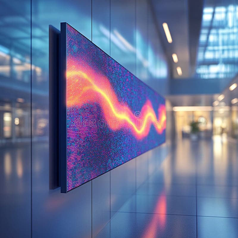 Colorful Digital Display with Wave Pattern in Modern Interior. Stock ...