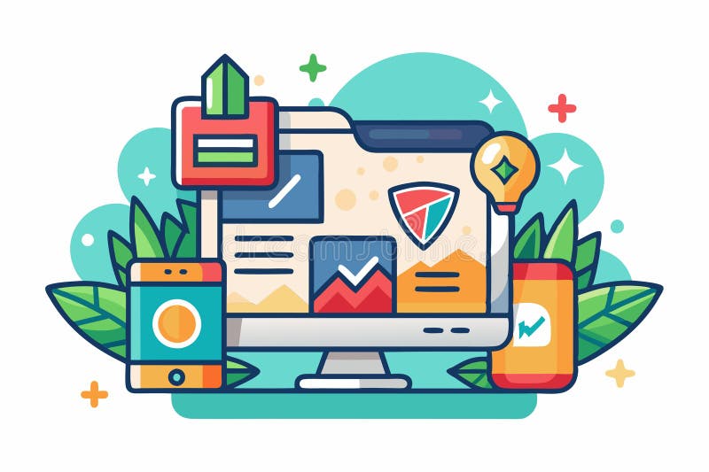 Colorful Digital Elements Showcase Mobile and Desktop Application ...