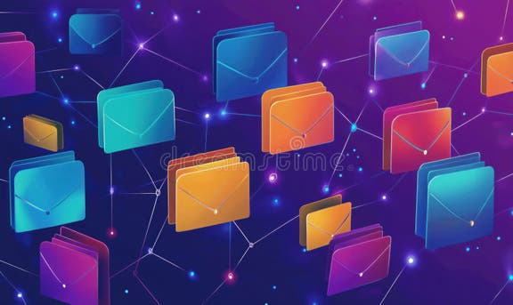 Colorful Digital Envelopes and Folders Representing Email Communication ...