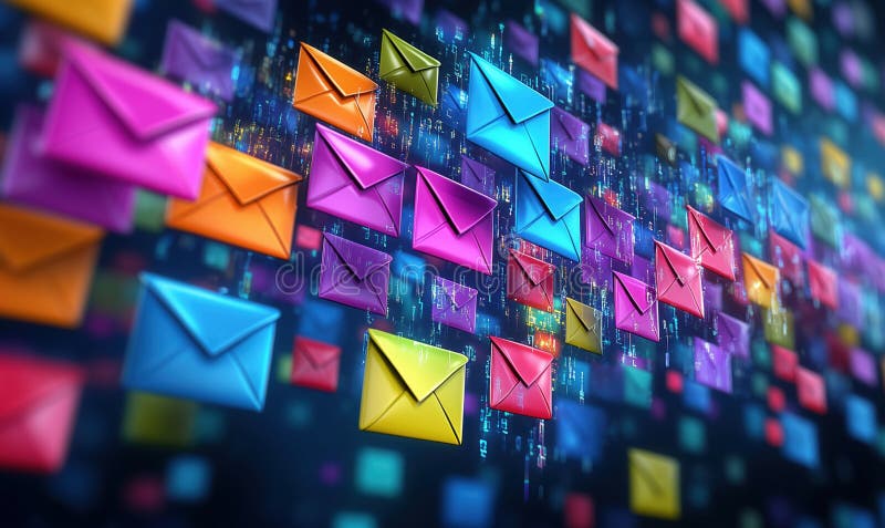 Colorful Digital Envelopes Representing Email Communication Technology ...